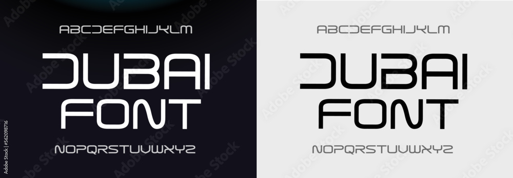 DUBAI Sports minimal tech font letter set. Luxury vector typeface for ...