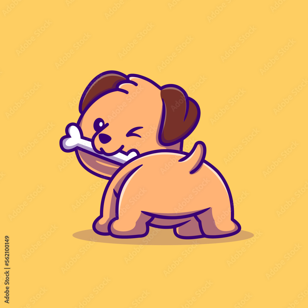 Cute Dog Bites Bone Cartoon Vector Icon Illustration. Animal Nature ...