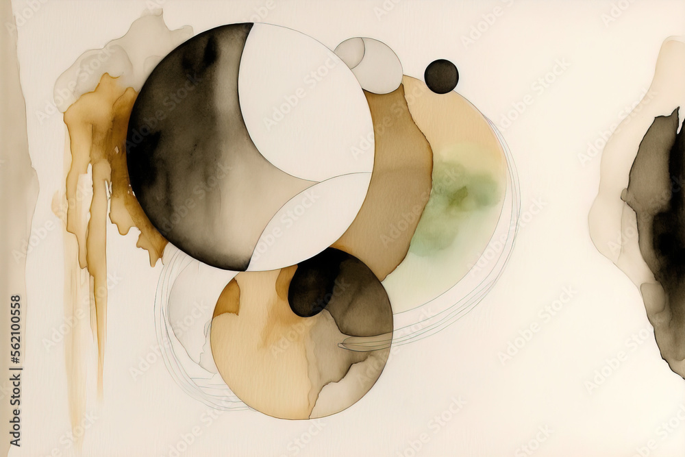 Abstract art with neutral colors in large round watercolor blobs, peace ...