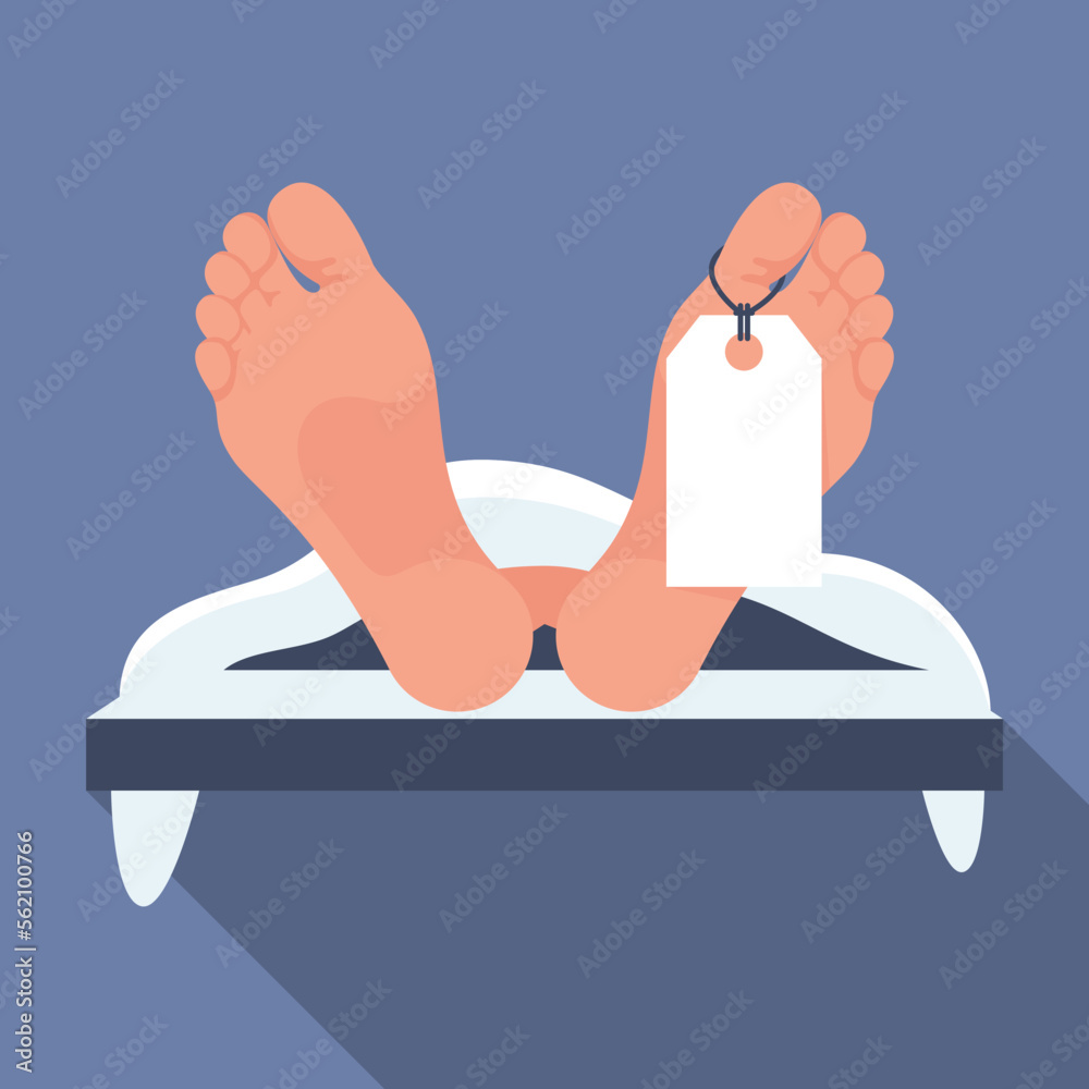 Corpse in the morgue. Dead man in the morgue. Legs of a dead man with a ...