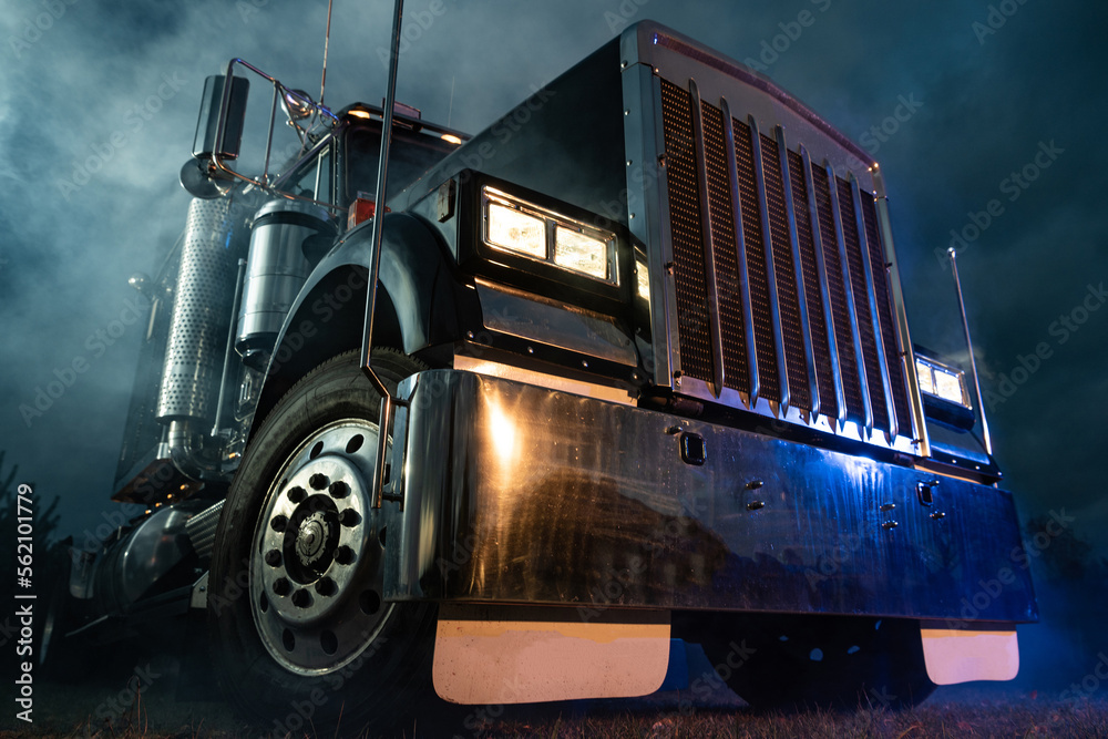 Retro Semi Truck Tractor Night Time Illumination Stock Photo | Adobe Stock