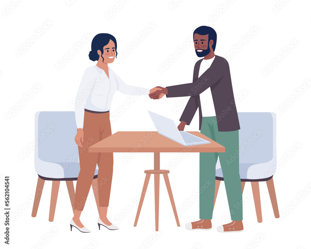 Business owners making partnership agreement semi flat color vector ...