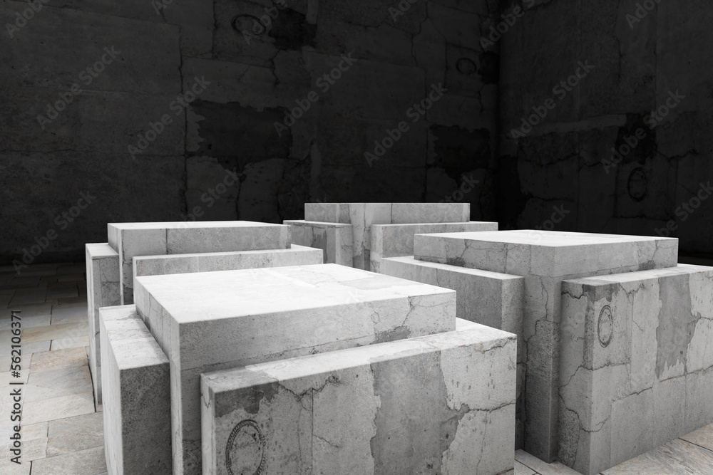 Brick product presentation plateaus at different height levels. Use for ...