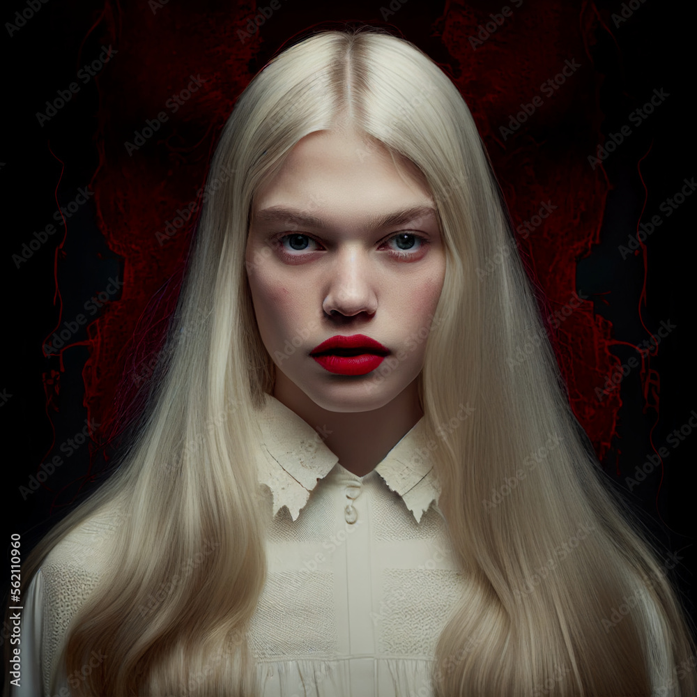 Young Pale Woman Serial Killer Red Lips Dress Top Cold Dead Eyes Blonde ...