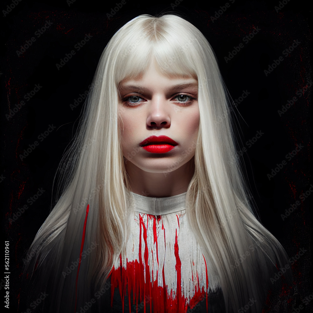 Young Pale Woman Serial Killer Red Lips an Blood Cold Dress White Cold ...