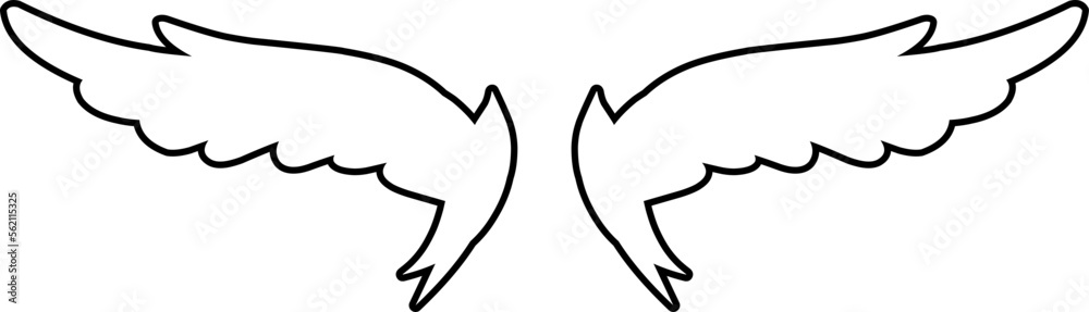 Black wing outline shape. Outline Black wing badge. Wing element ...