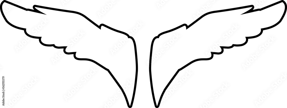 Black wing outline shape. Outline Black wing badge. Wing element ...