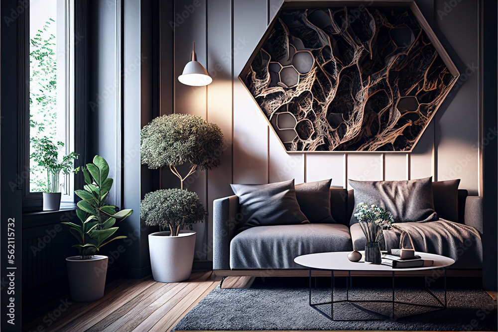 Illustration of a 3d stylized modern living room - 3d - pastel colors ...