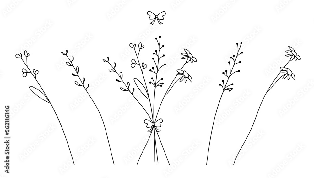 flower botanical floral line art simple minimalist wedding invitation ...