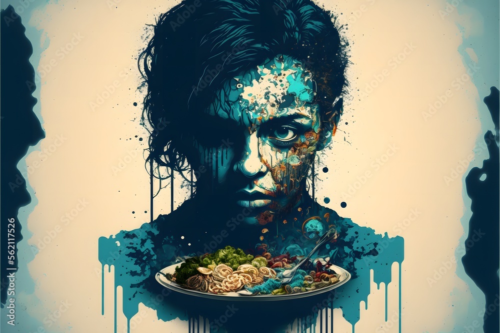 A poor hungry woman with malnutrition searching for food. Poverty ...