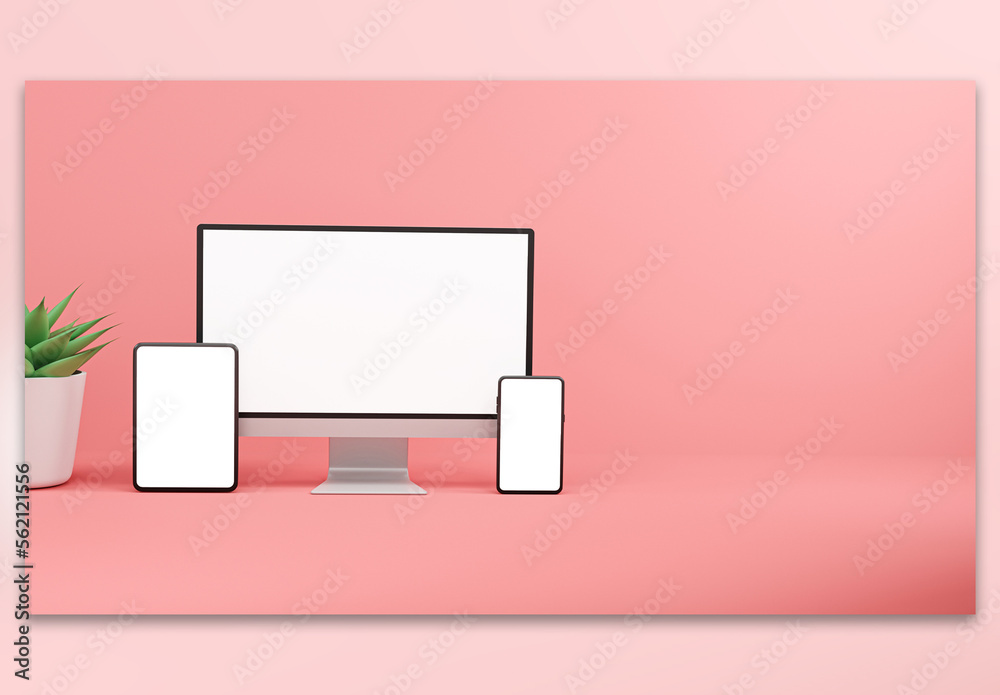 Multiple Device, Perspective Screens Mock Up, Floating Template. Stock ...