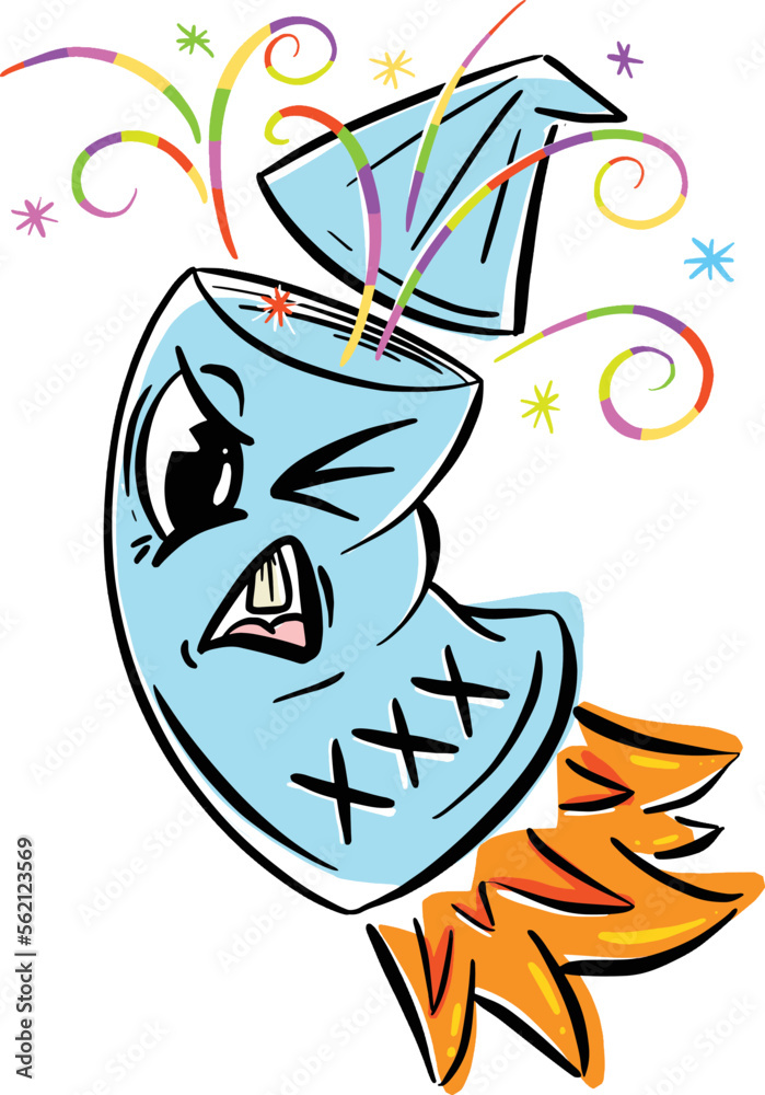 Cartoon Exploding Firework Skyrocket Character Logo in Vector Design ...