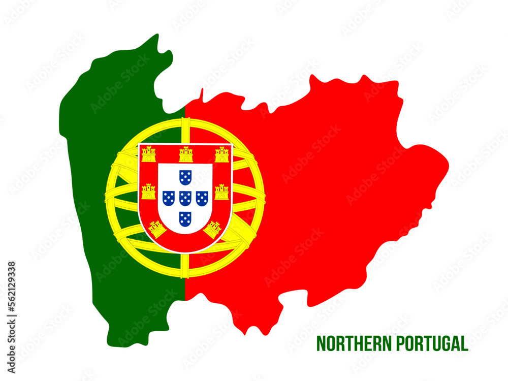 Northern Portugal map with flag color. Map of Northern Portugal with ...