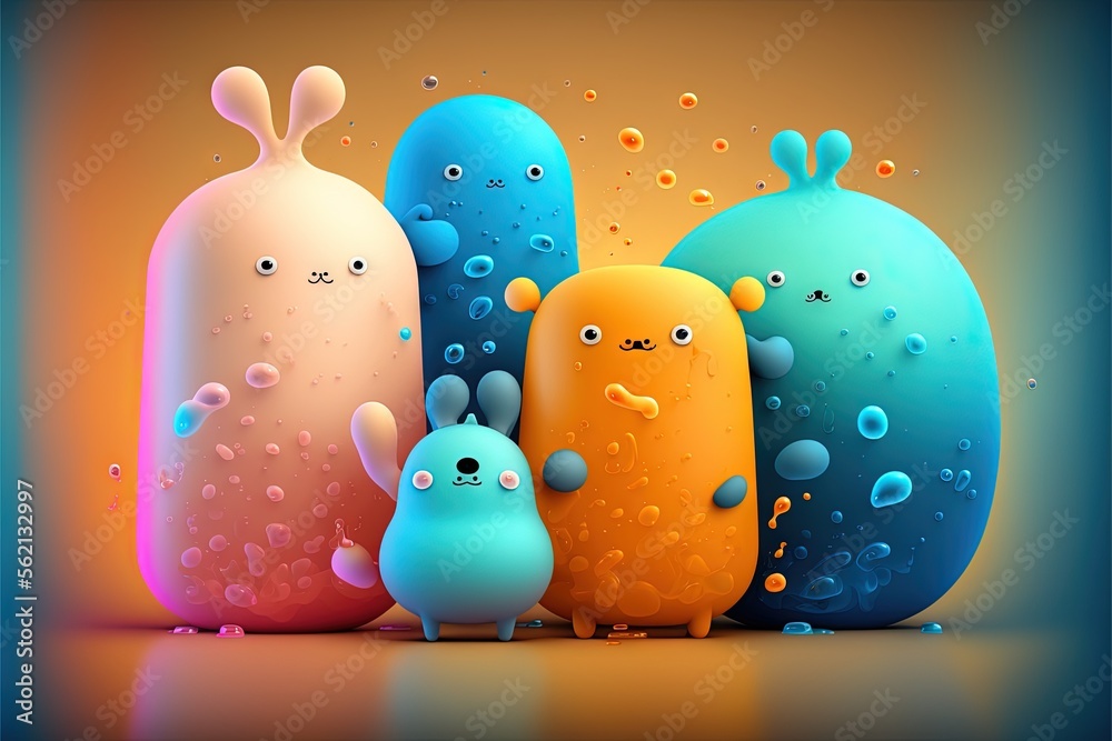 a group of cartoon characters standing next to each other in front of a ...