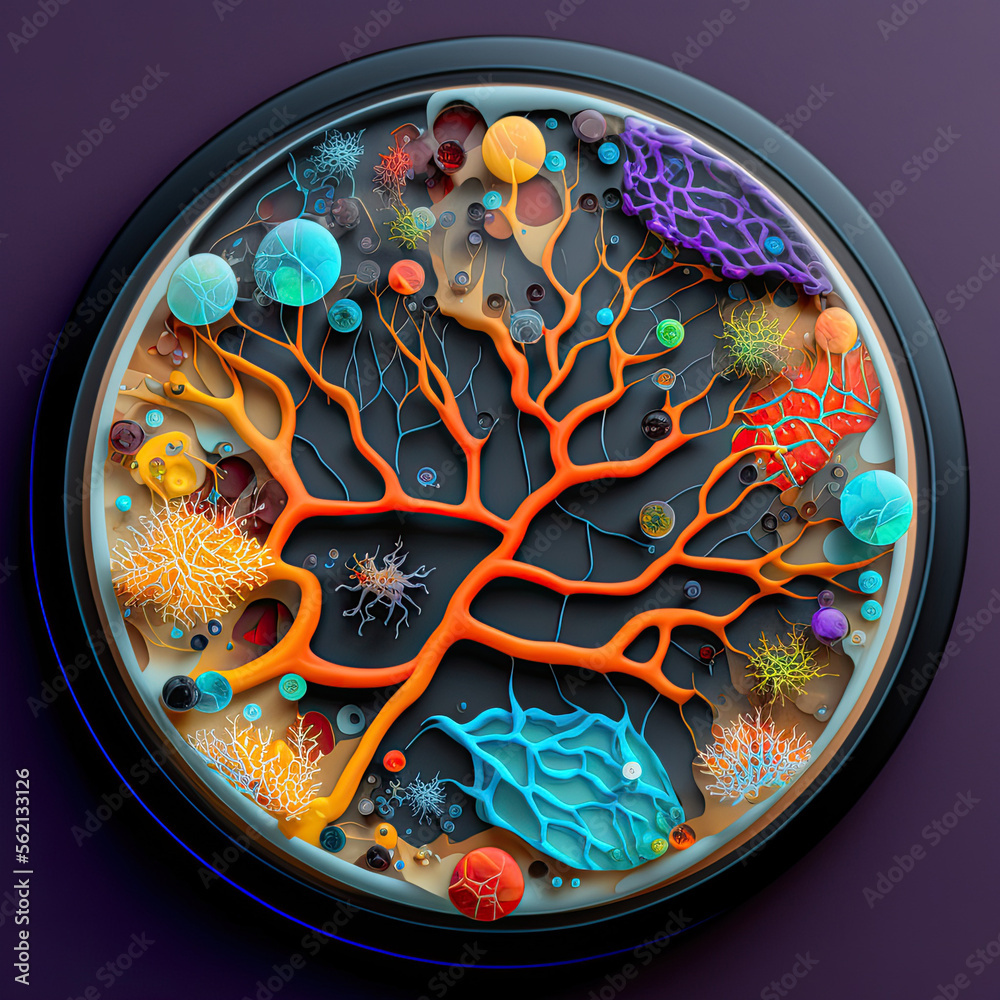 Neurons and glial cells in Petri dish, neon colors paper quilling. Ai ...
