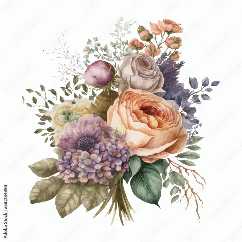 Watercolor floral illustration - flower bouquet for wedding. Decorative ...