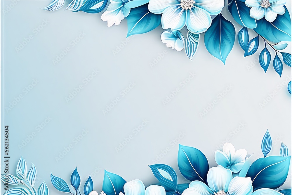 light blue calm peaceful floral border abstract watercolor copy space ...