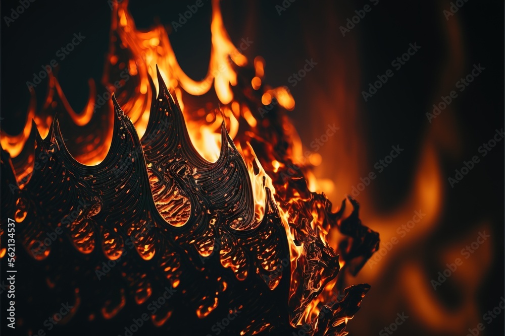 a fire with flames and water droplets on it's surface and a black ...