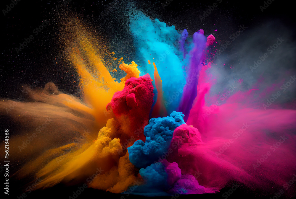 Colorful powder dust exploding in Holi day. Generative AIColorful ...