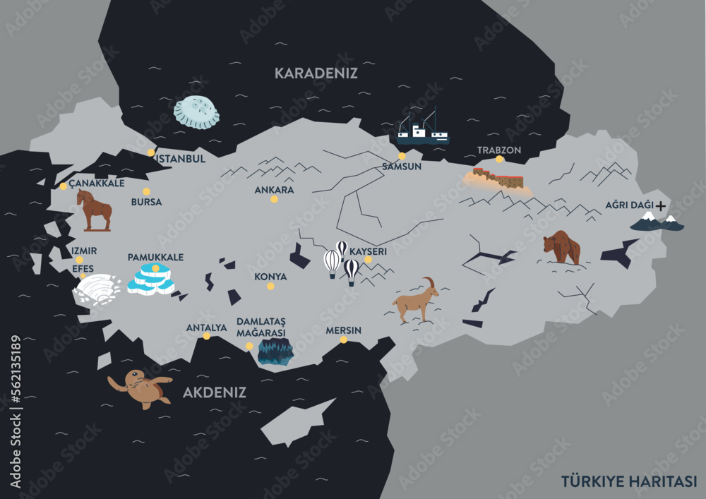 Map of Turkey with city names and sights. Resort towns in Turkey ...