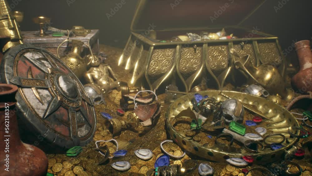 Ancient Treasures, Room full of Jewels and Gold Coins 3D Animations ...