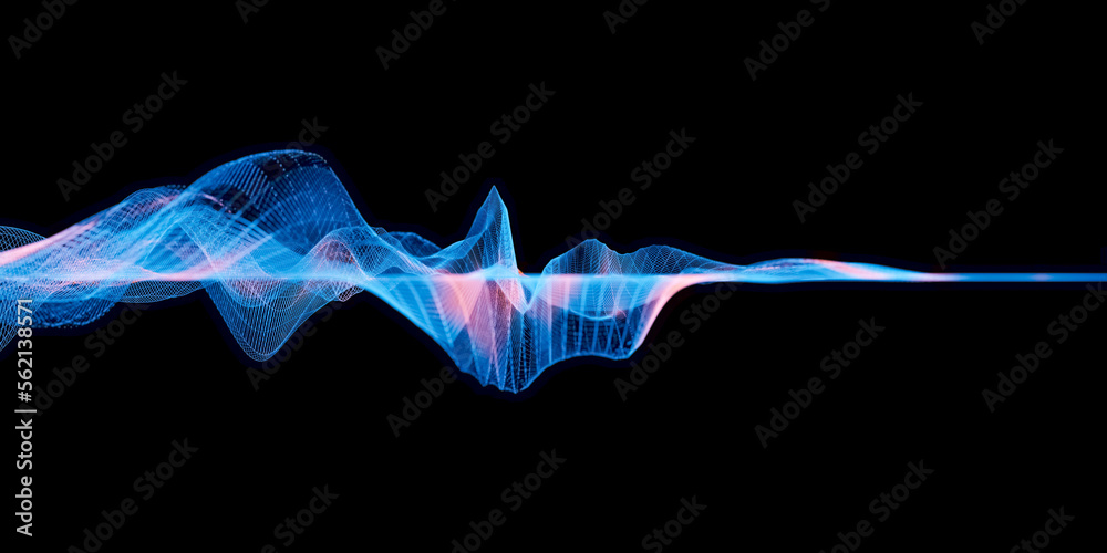 Illustration of abstract blue and red wireframe sound waves ...