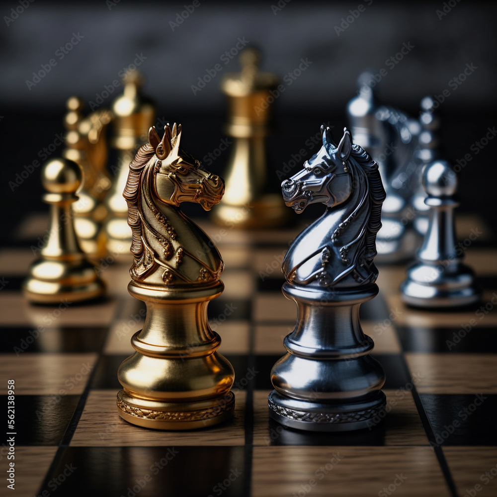 Gold and silver chess on chess board game for business metaphor ...