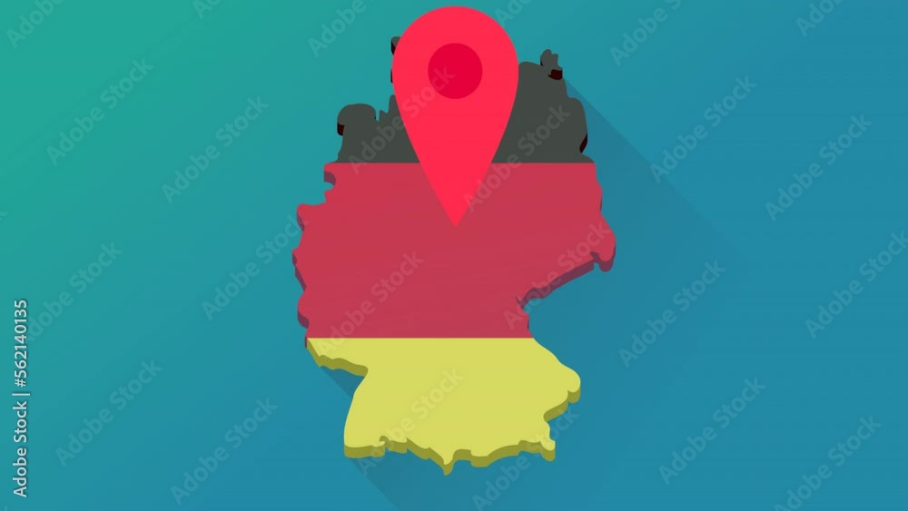 Looping animation with a jumping red location marker on the 3D map of ...