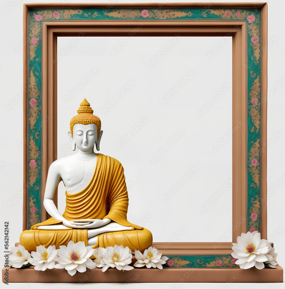 Border frame with copy-space, mediating zen buddha, generative ai Stock ...