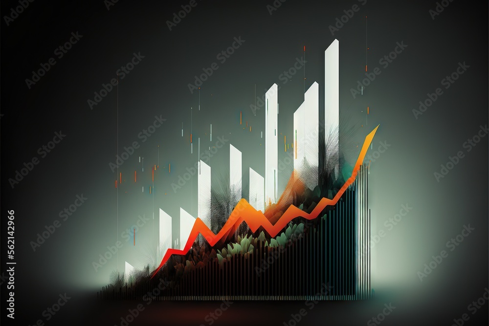 a graph with a rising arrow on it and a dark background with a white ...