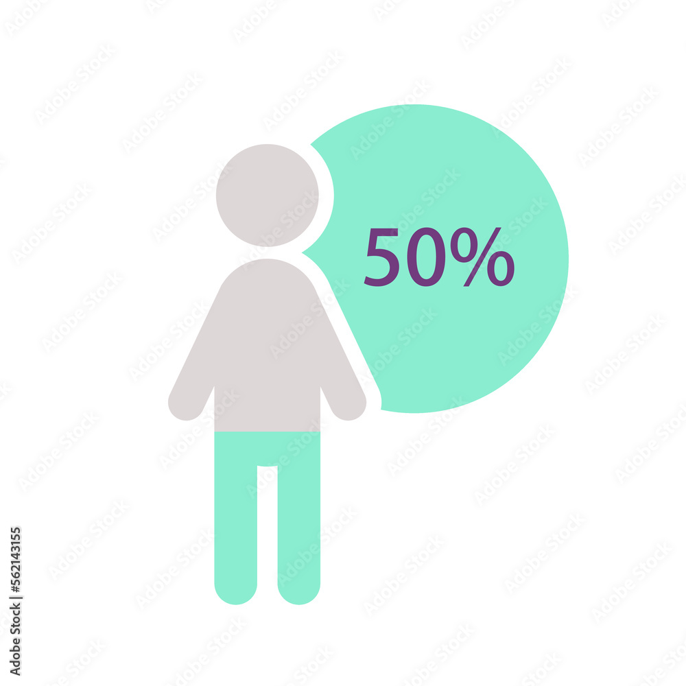 Human figure infographic chart design template with fifty percentage ...