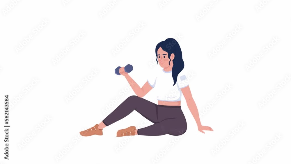 Animated athletic girl with dumbbell. Physical activity. Full body flat ...