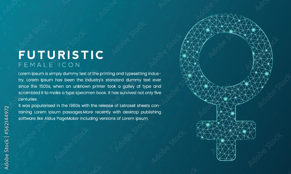 Blue futuristic female icon concept with polygon node connected dots ...