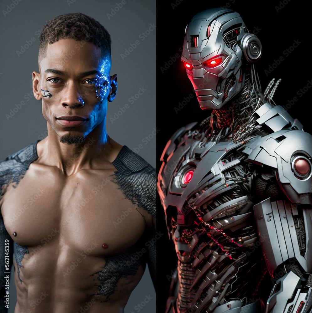 Generative ai futuristic man becoming cyberpunk cyborg warrior. Stock ... Generative ai futuristic man becoming cyberpunk cyborg warrior. Stock ...