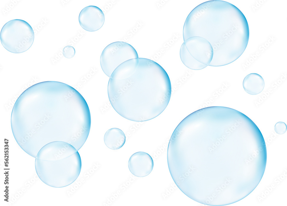 3d bubbles underwater on blue background. Soap bubbles vector ...
