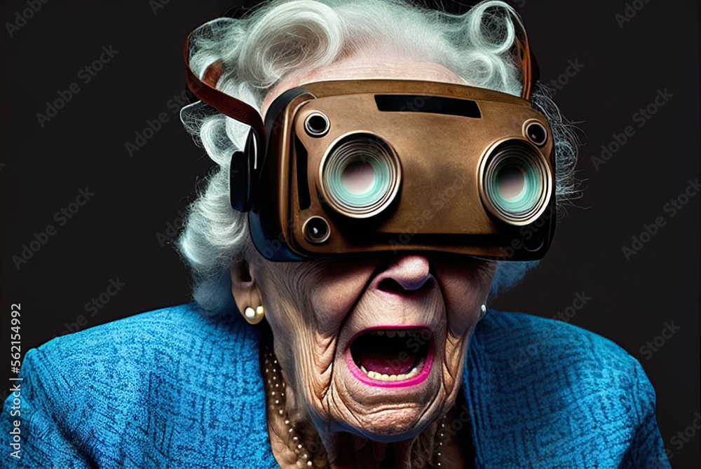 Generative AI image of shocked senior lady shouting while exploring ...