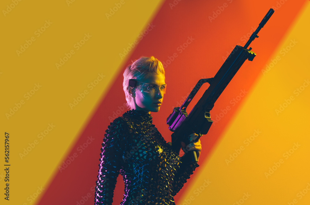 Representation of a bionic super human with advanced technology parts ...