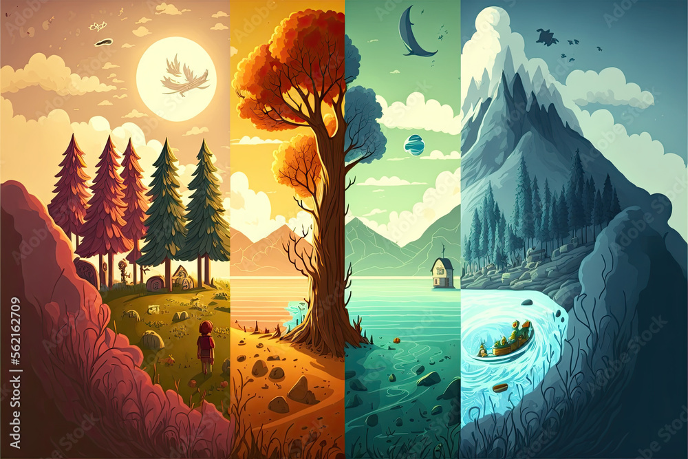 Stunning 4 Seasons Cartoon Style Poster - Adobe Illustrator/Photoshop ...