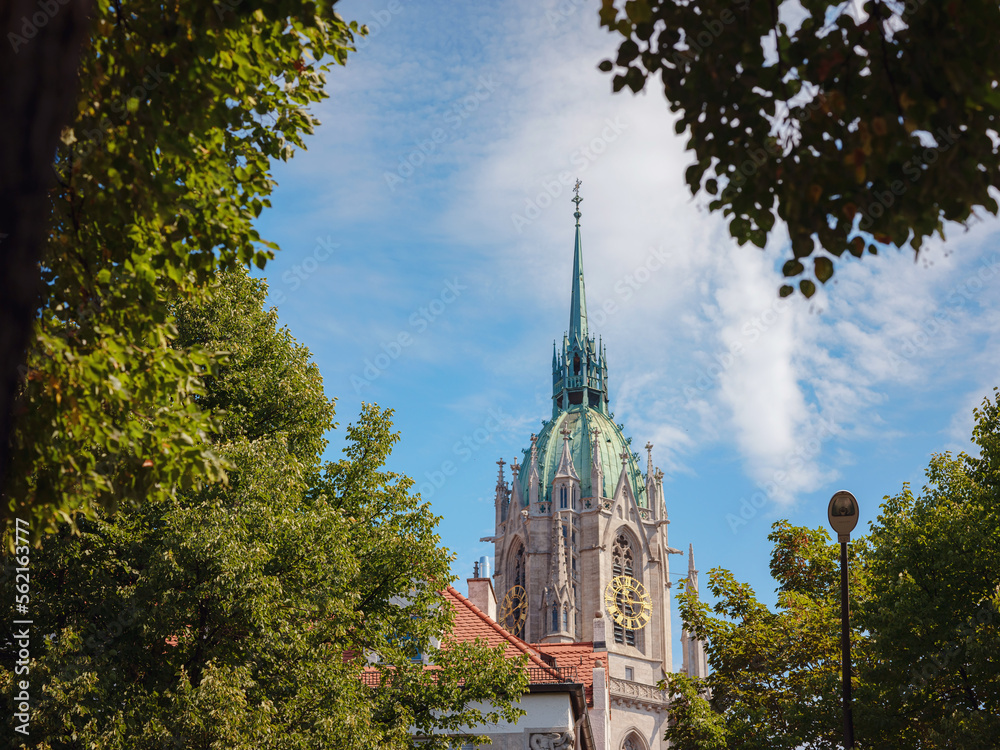 Catholic Church Paul in neo-gothic style with a tall tower and an ...