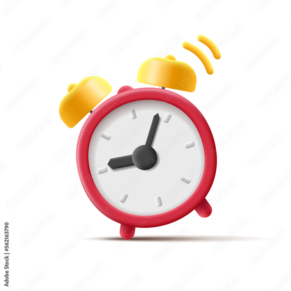 Red classic 3d alarm clock is ringing. Time to do business. For design ...