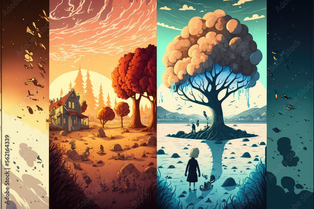 Stunning 4 Seasons Cartoon Style Poster - Adobe Illustrator/Photoshop ...