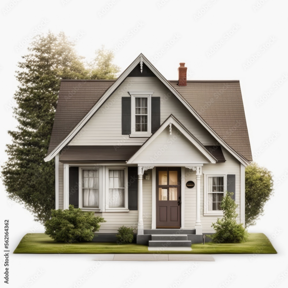 Small quaint cozy house isolated on a white background, generative ai ...