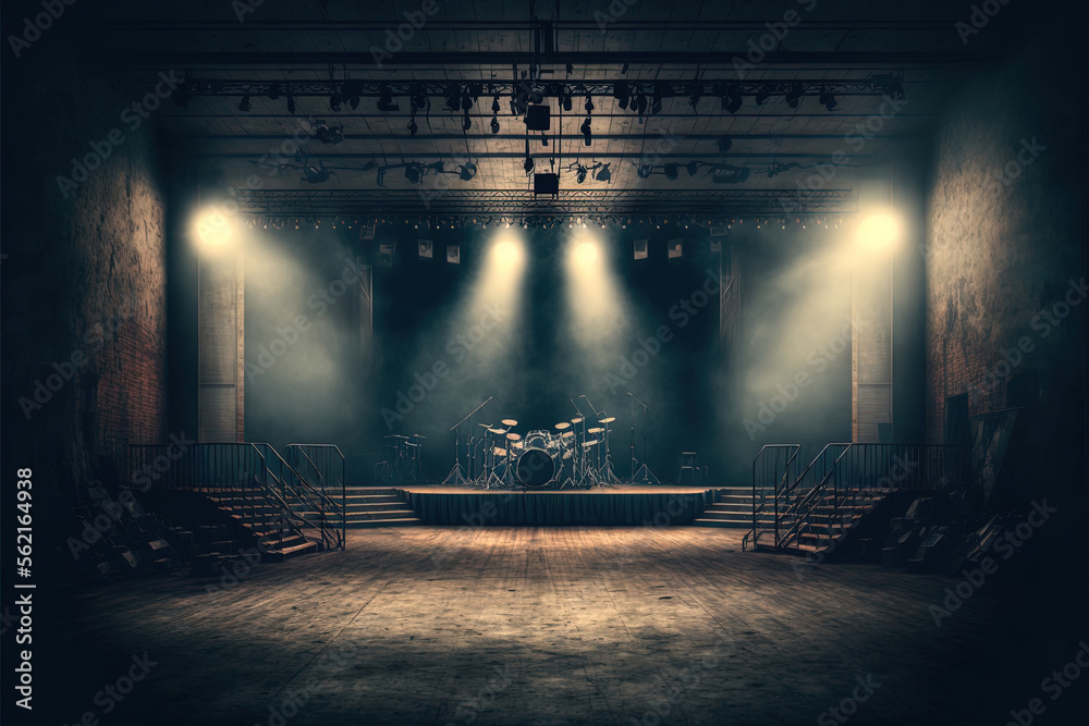 Empty Music Concert Stage with Lighting On and Smoke in Cinematic ...