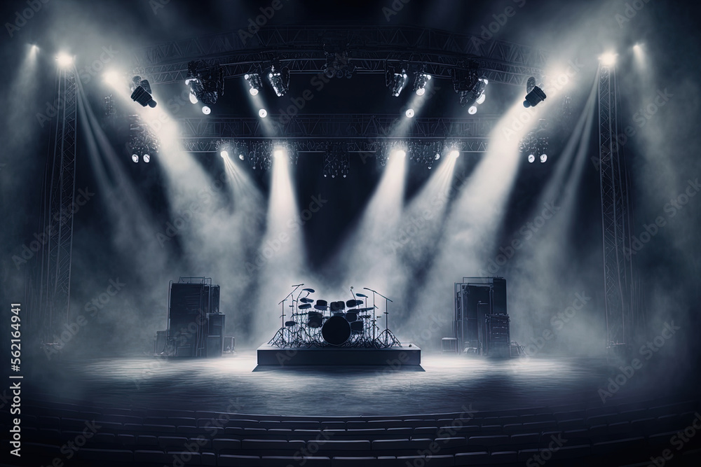Empty Music Concert Stage with Lighting On and Smoke in Cinematic ...