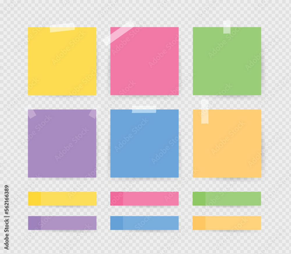 Set colorfull sticky notes isolated on transparent background. Vector ...