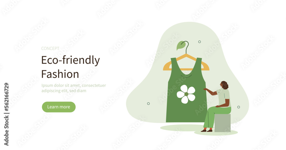 Sustainable fashion. Character buying clothes from recycled materials ...