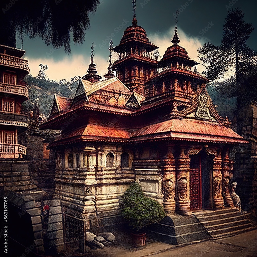 Oil painting of Shiva Temple Generative AI Stock Illustration | Adobe Stock