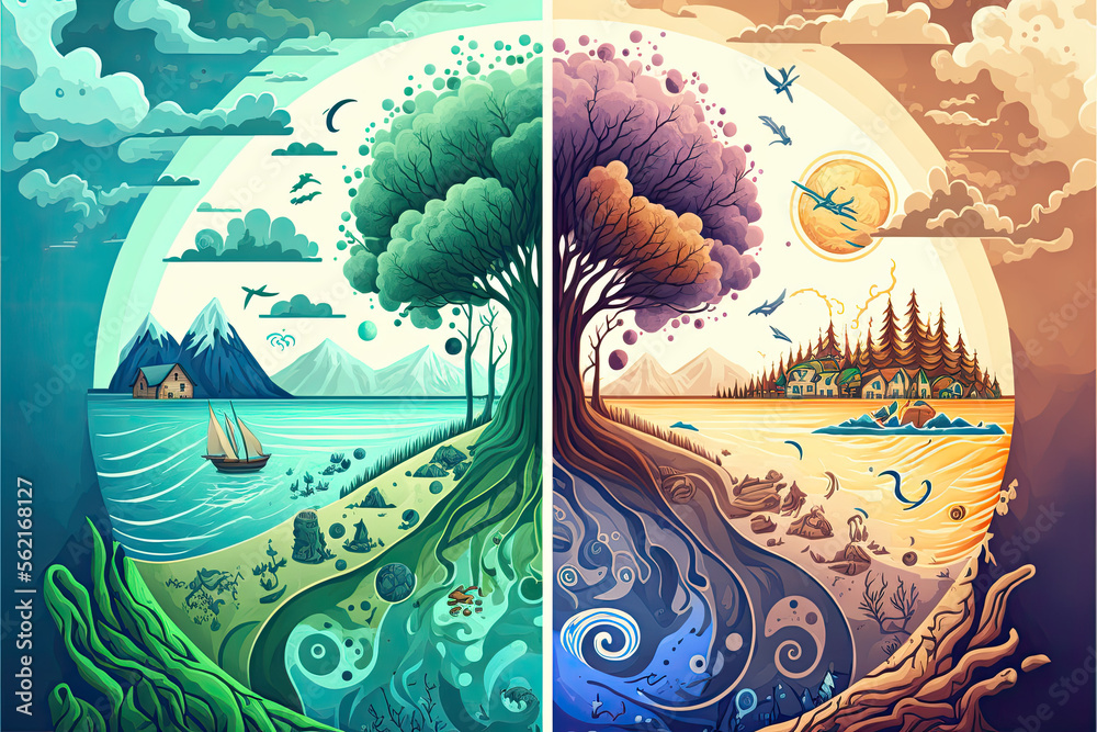 Stunning 2 Seasons Cartoon Style Poster - Adobe IllustratorPhotoshop ...