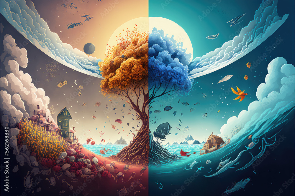 Stunning 2 Seasons Cartoon Style Poster - Adobe IllustratorPhotoshop ...