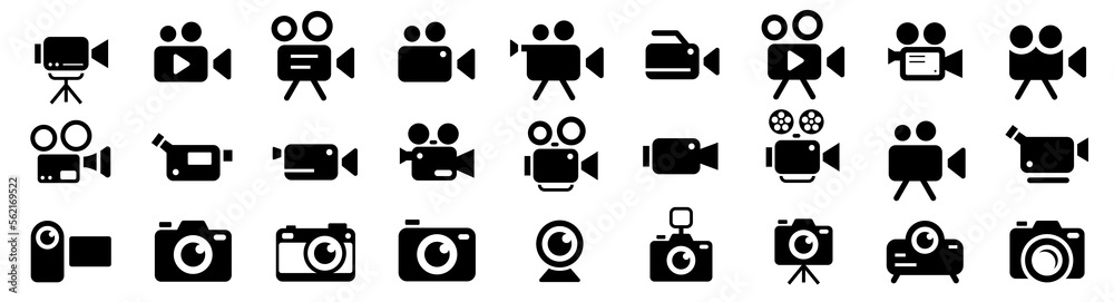 Video camera and Photo icon set. Movie sign. Icons of photography ...